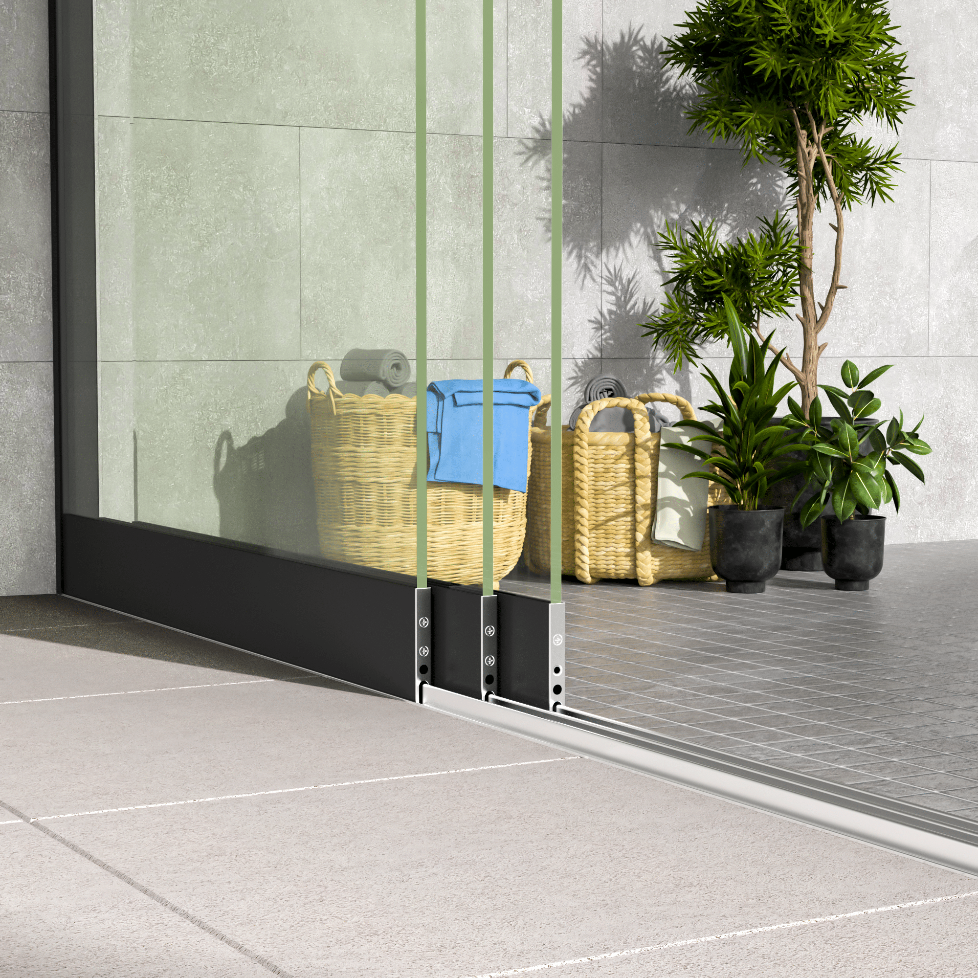 Glazen schuifwand: Inbouwbreedte 266 cm t/m 290 cm (3 x 98 cm)