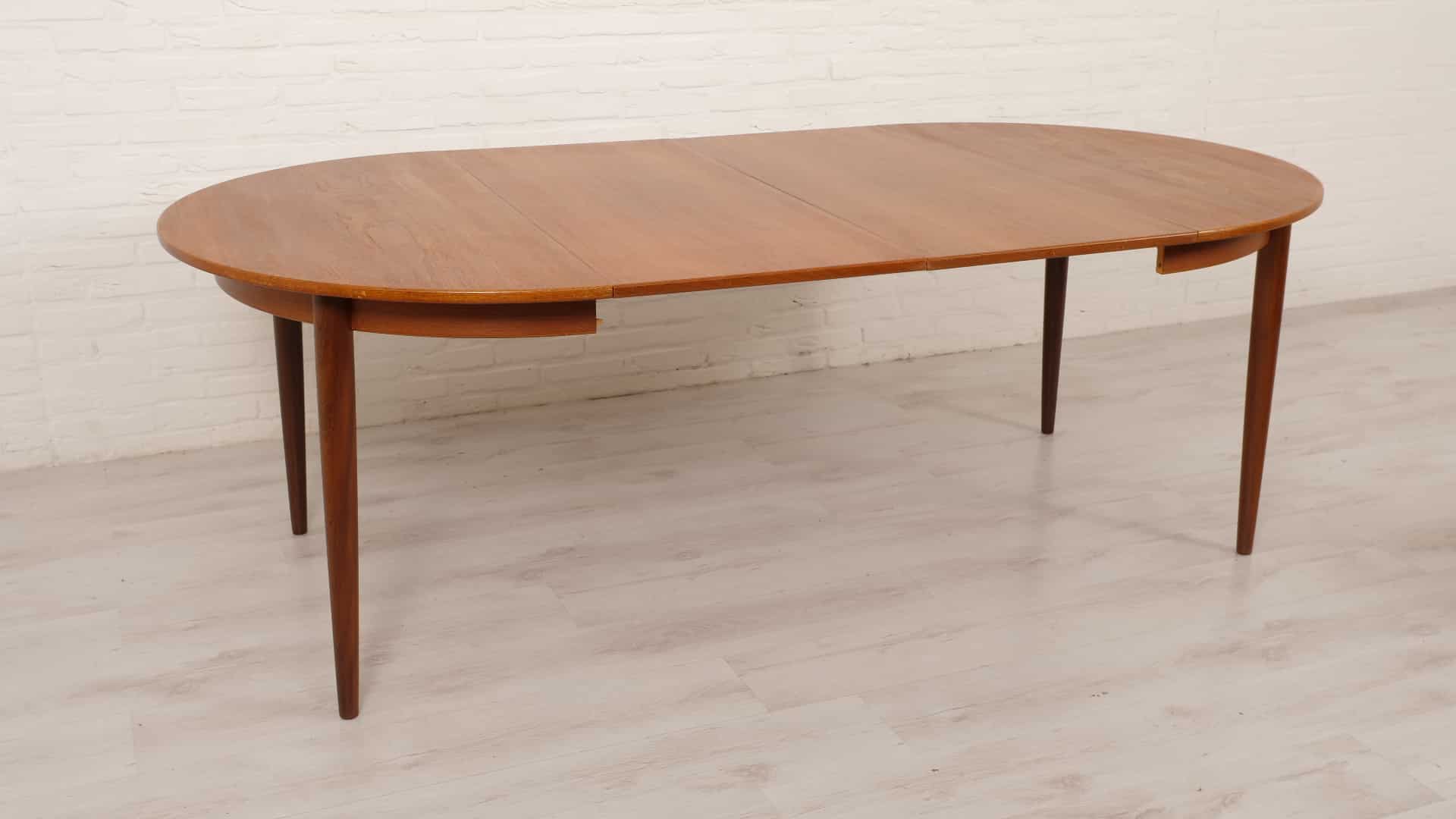 Vintage eettafel | Rond | Teak | Uitschuifbaar | 115 cm online ...