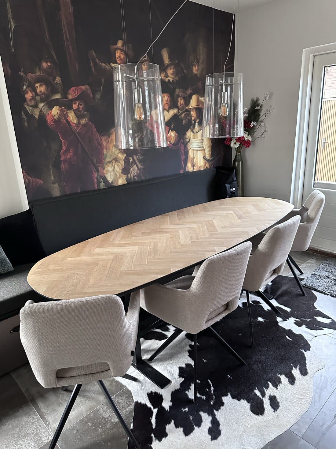 Demlin deens ovale visgraat eiken tafel incl. onderstel naar keuze ...